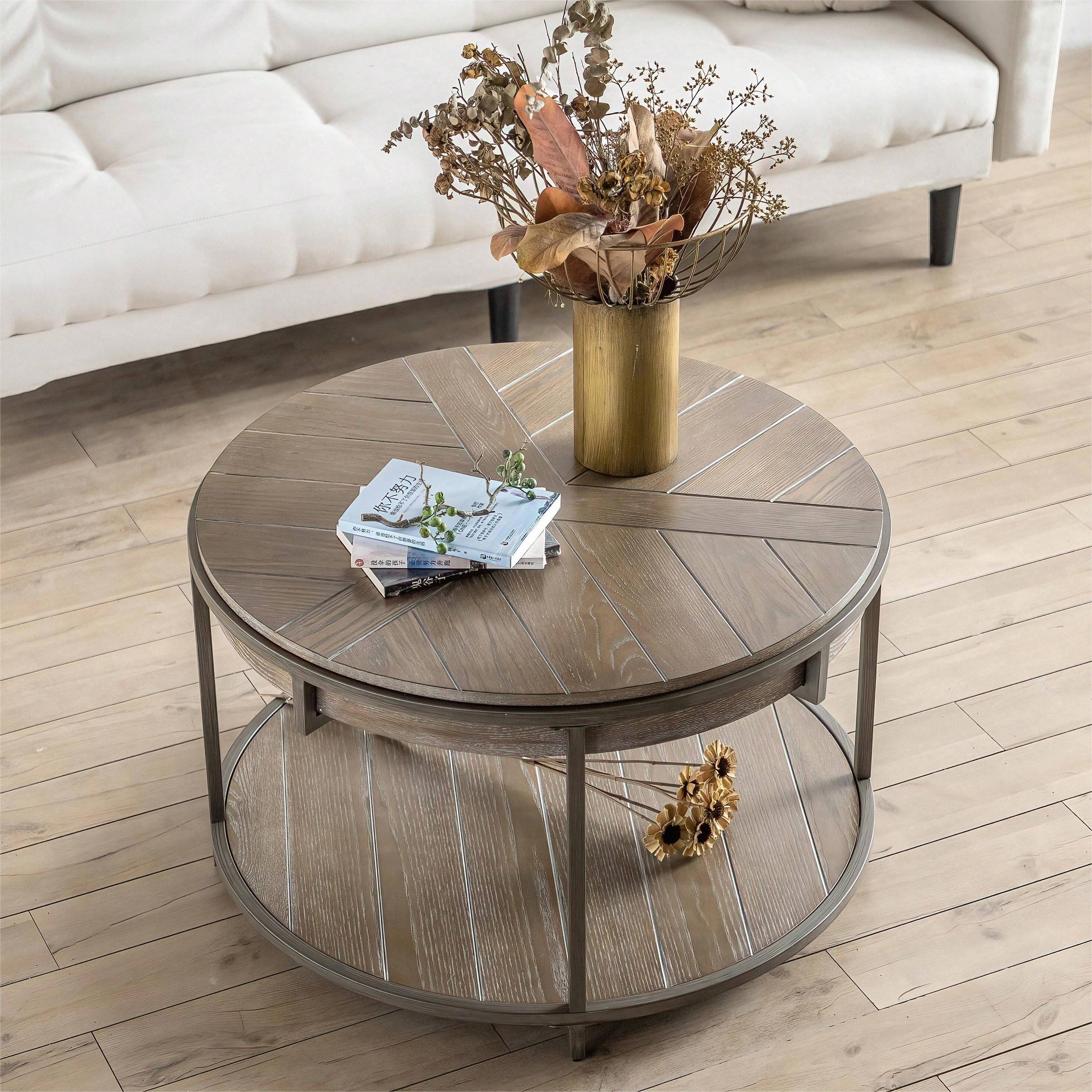 Round Coffee Table For Living Room, 2 Tier Round Coffee Table With ...