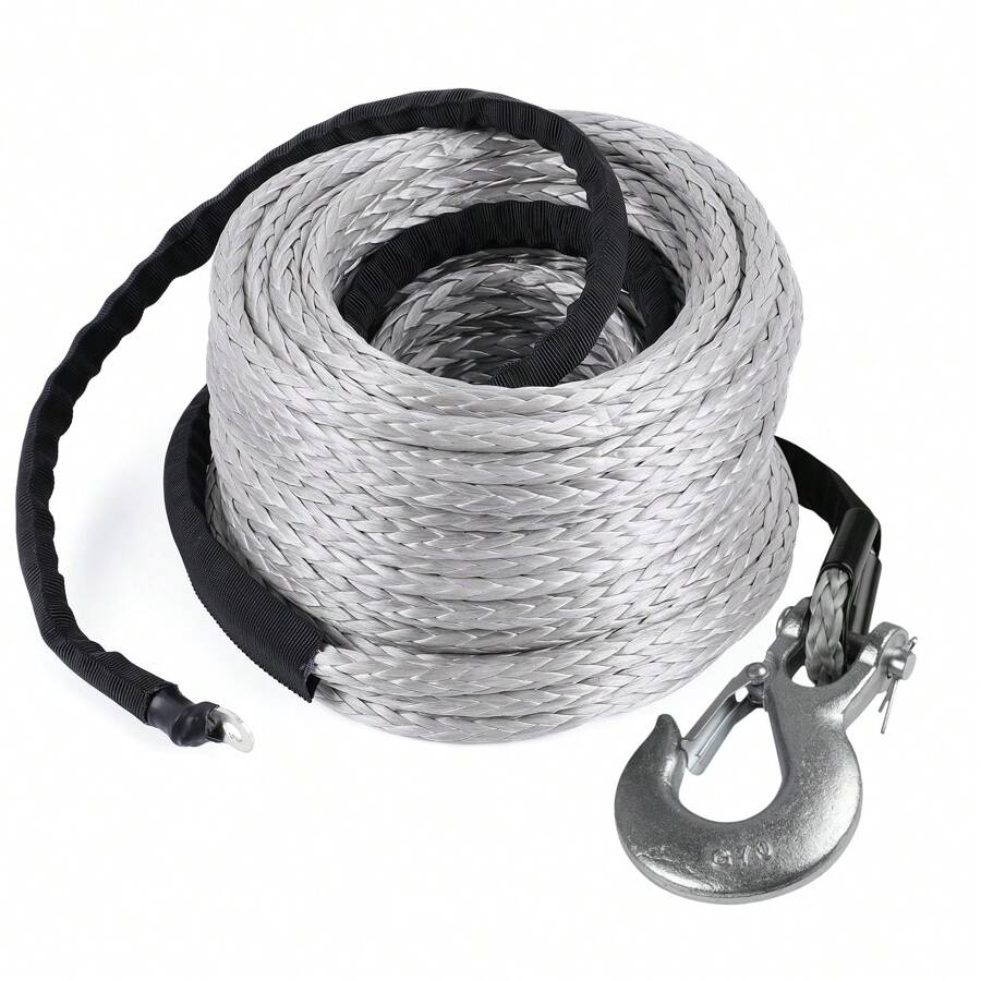 3/8in X 100ft Synthetic Winch Line Cable Rope With Winch Hook 25000lbs ...