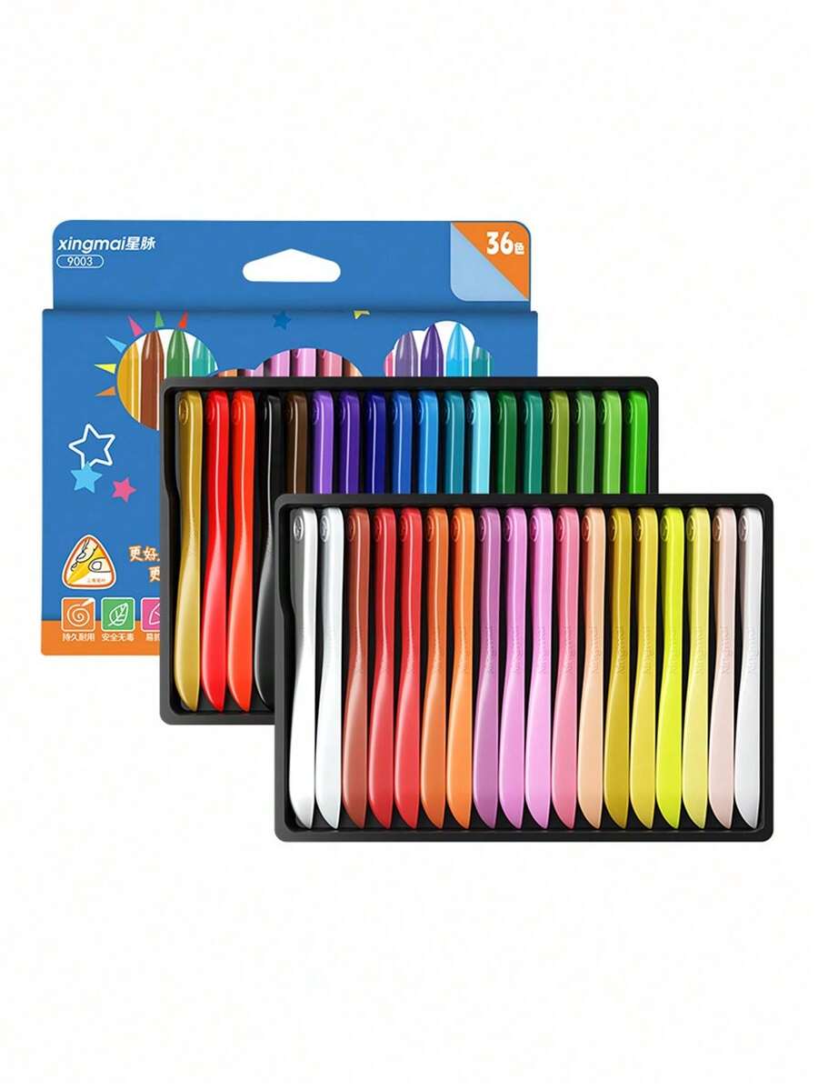 36 Colors Non-Stain Plastic Crayons Set, Triangle Shape, Washable And ...