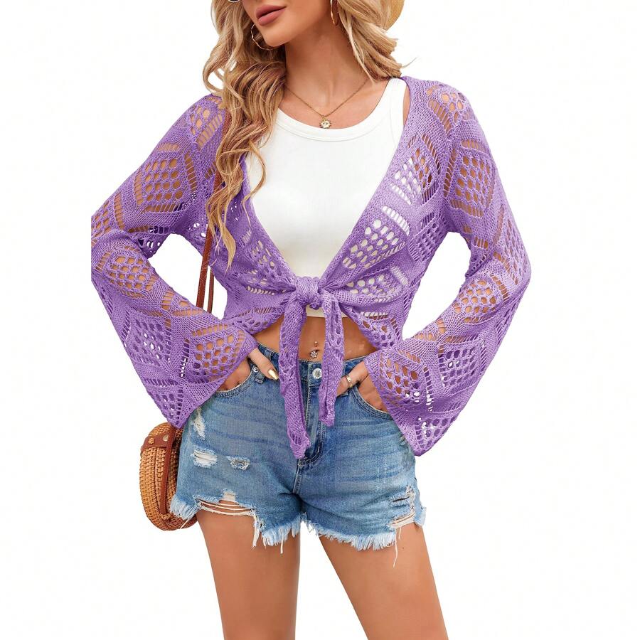 Womens Summer Boho Tops Sheer Crochet Coverup Beach Bathing Swimsuit ...