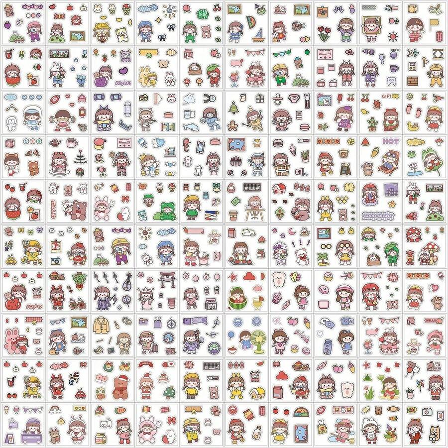 100pcs Cute Transparent Stickers For Planner, Girl Scrapbooking Bullet ...