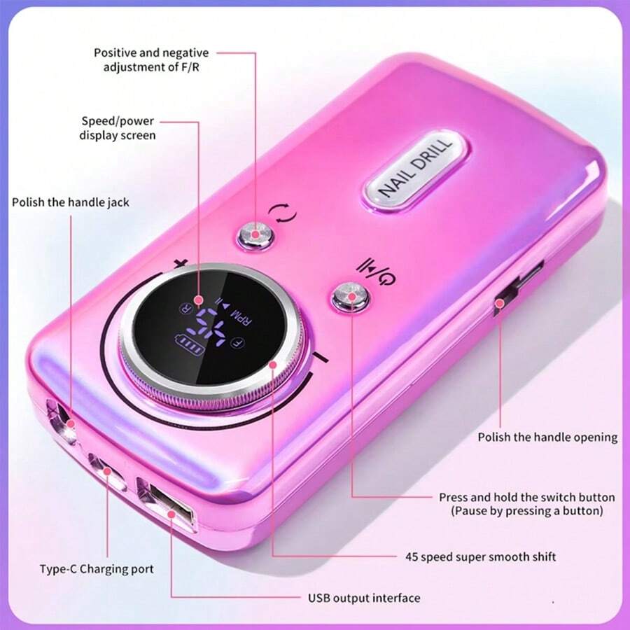 45000RPM Professional Electric Nail Drill Machine Portable Nail File ...