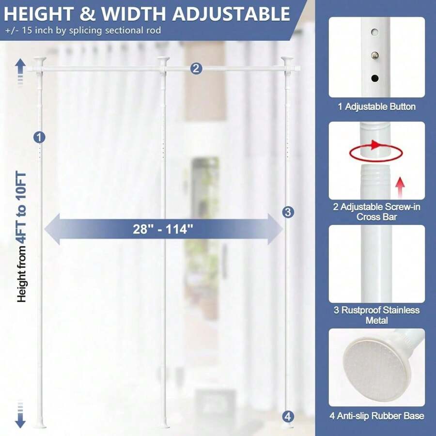 Room Divider Curtain Rod, No Drilling Rod, 4-10ft (H) 28-114inch(W ...