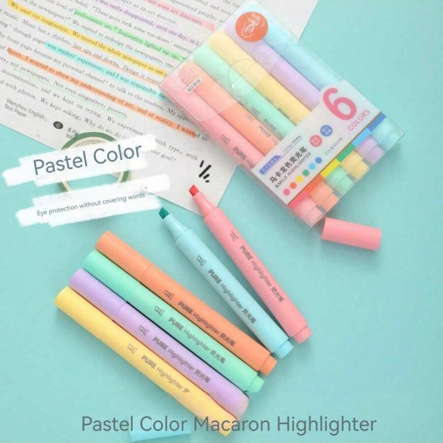 6Pcs/Set Pastel Color Macaron Highlighter Pen Marker Pens Fluorescent ...