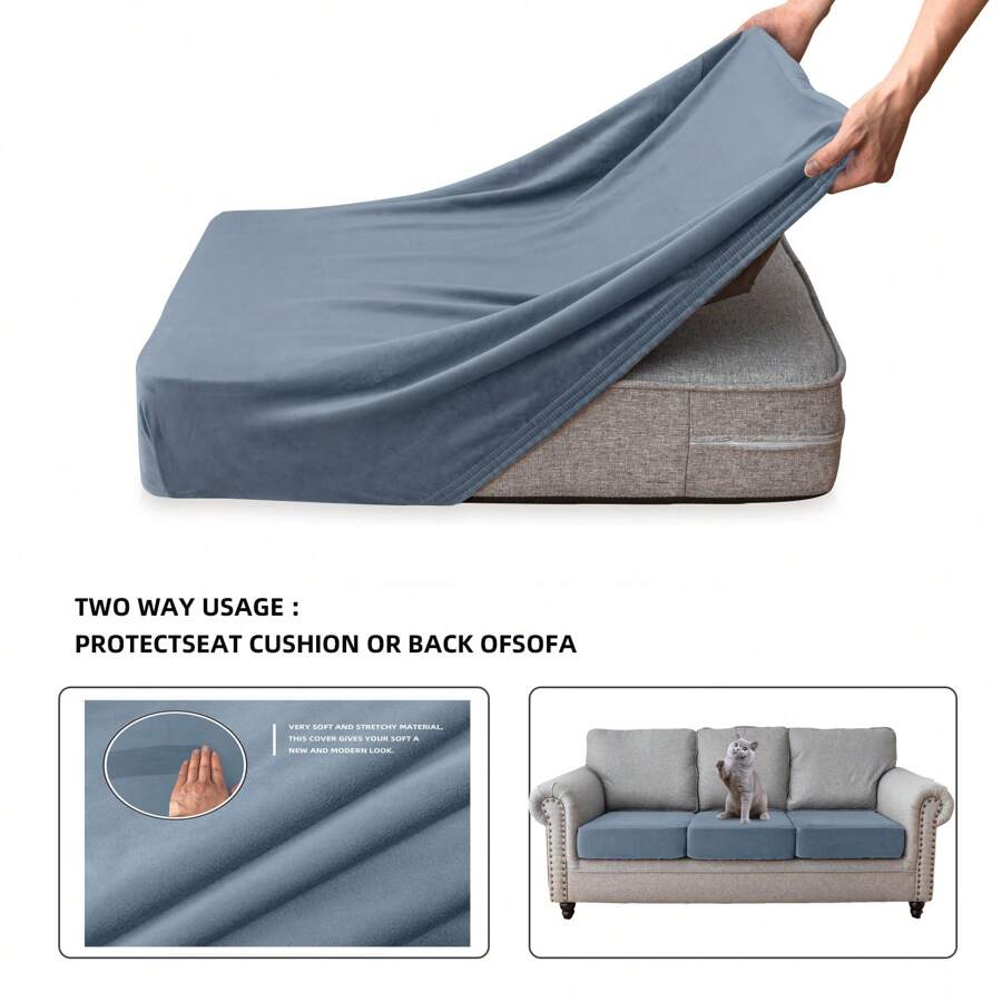 1pc Set Velvet Stretch Couch Slipcover Cushion Cover Plush Cushion ...