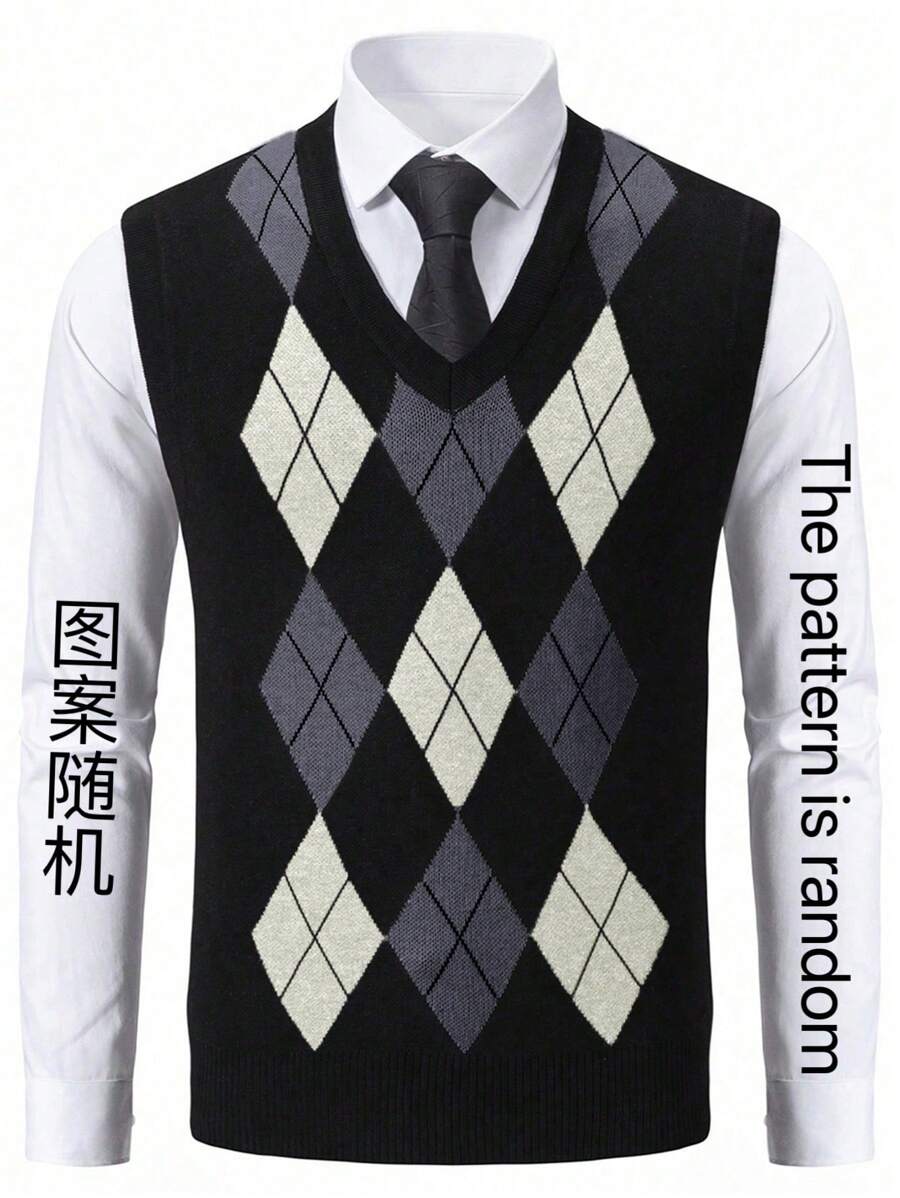 Men's Rhombus Pattern Knit Random Arrangement Sleeveless Sweater Vest ...
