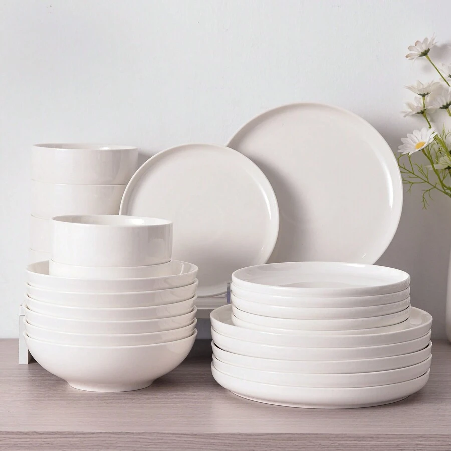 MALACASA 24 Pieces Plates And Bowls Sets, Modern Porcelain Dinnerware ...