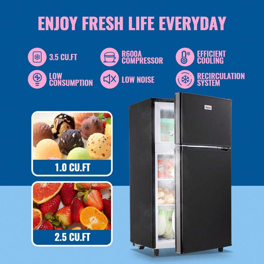 WANAI Fridge With Freezer, 3.5 Cu.Ft Double Door Full- Sized ...