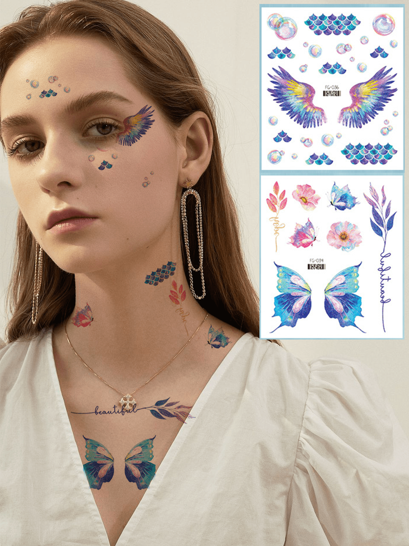 12 Sheet Colorful Butterfly Wings Temporary Stickers, Glitter Temporary ...