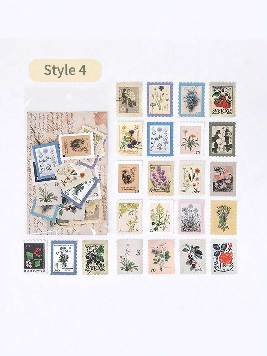 Finego 46pcs Vintage Postage Stamp Stickers, Aesthetic Botanical Deco ...
