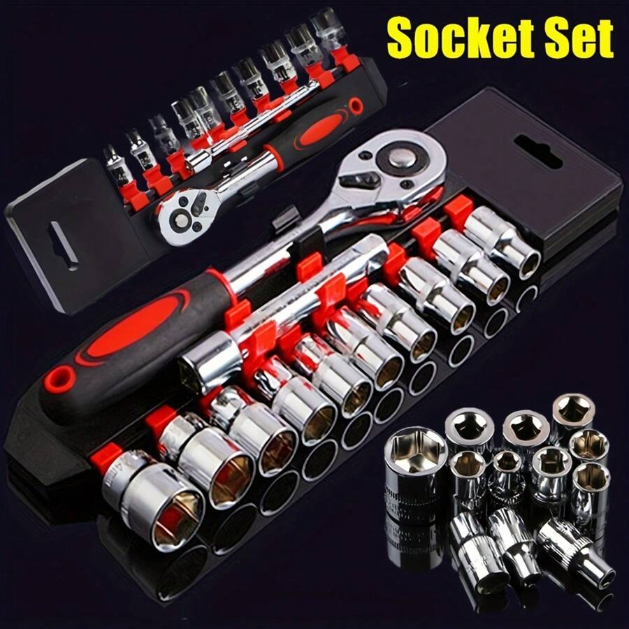 1 Set Professional Ratchet And Socket Wrench Kit, Heavy Duty Chrome ...