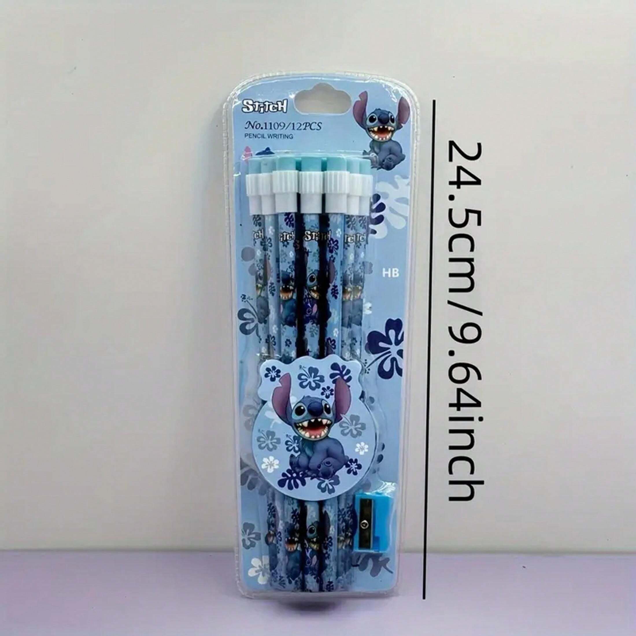 POTDEMIEL Stitch Big Leather Pencil Set: 13 Pencils With Eraser And ...