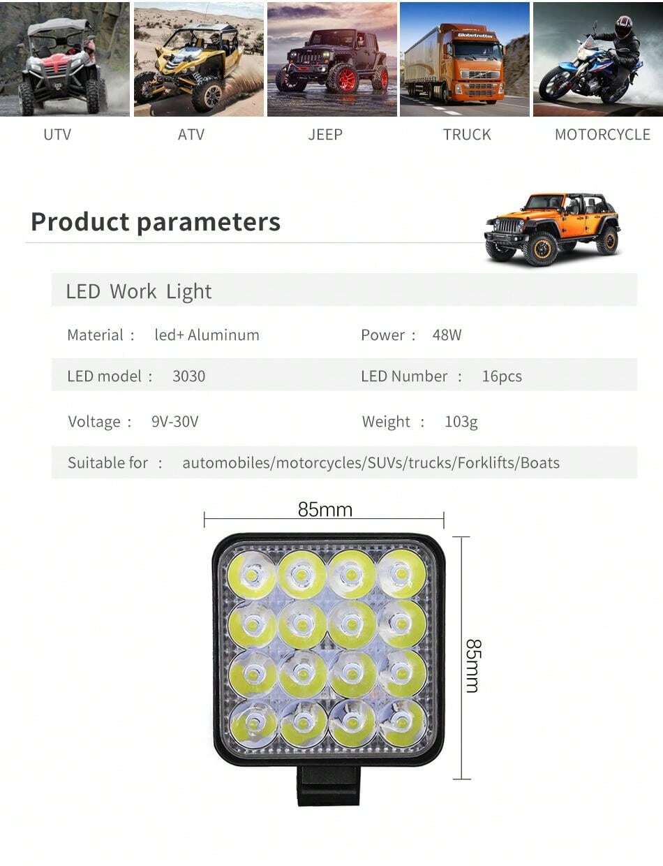 4pcs 48W 12V Mini LED Work Light Bar, Off-Road Flood Light For Truck ...