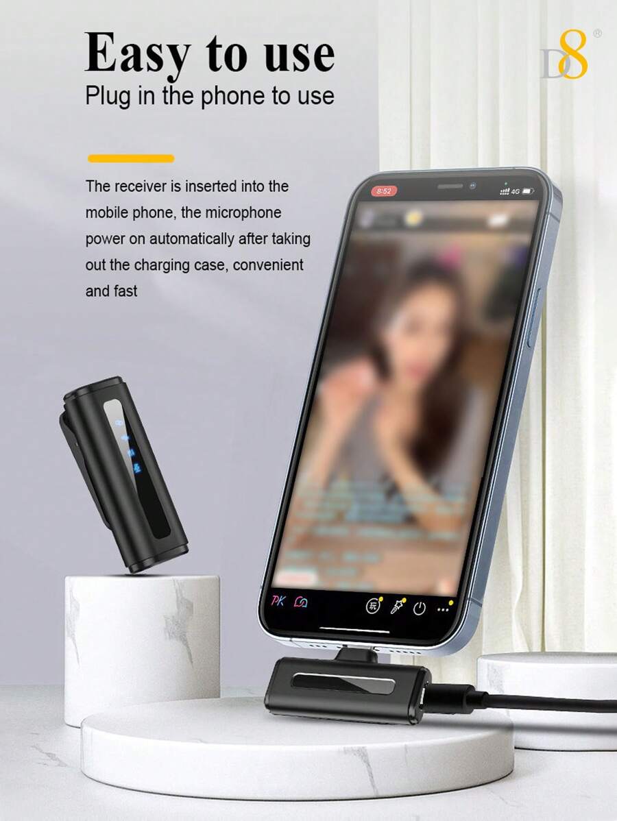 Microphone sans fil D8 Lavalier - Mini Micro Cravate - Synchronisation ...