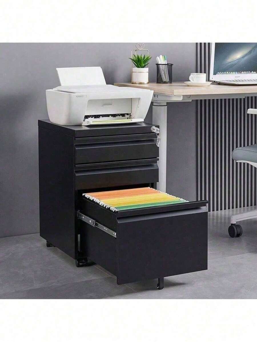 Office Furniture Copier Cabinet Black 2 Door Steel Copier Stand Mobile ...