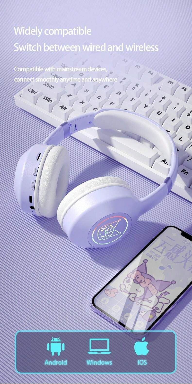 Sanrio EM-368 Wireless Headset Over-Ear Hood Headphones Esports Gaming ...