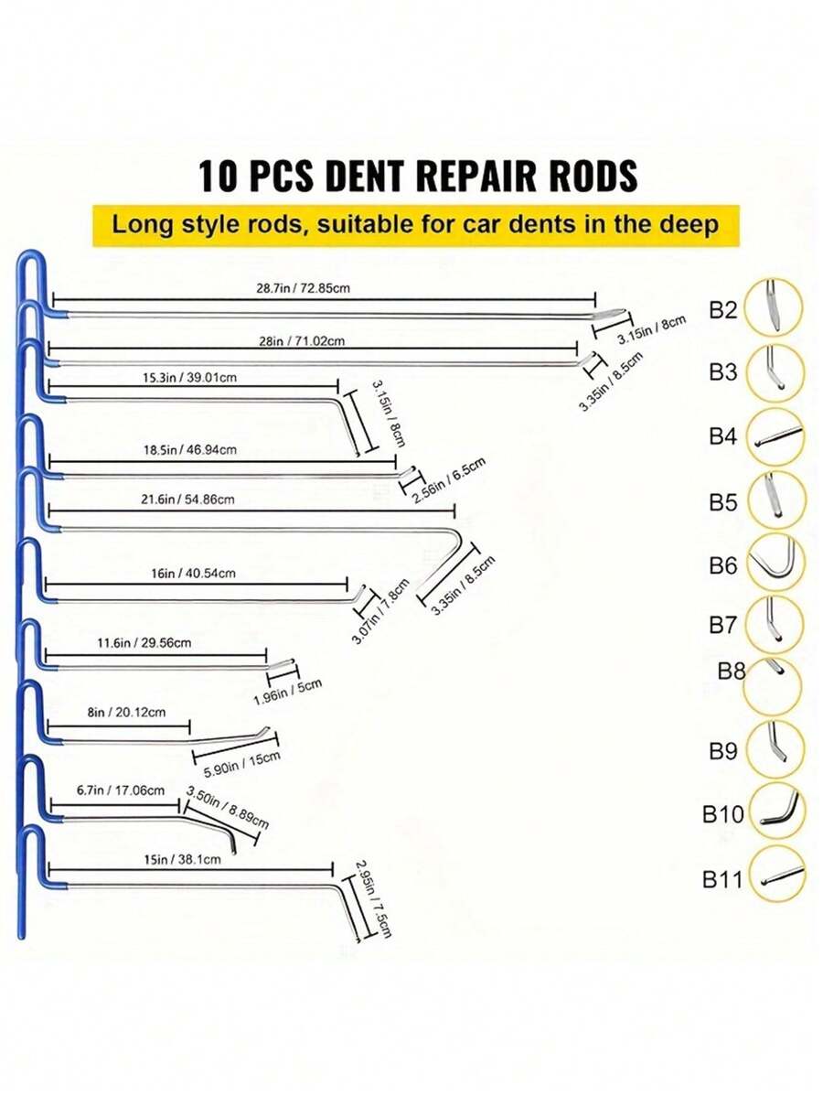 Besper Car Dent Repair Rods, Hard Spring Steel Dent Rods, Dent Repair ...