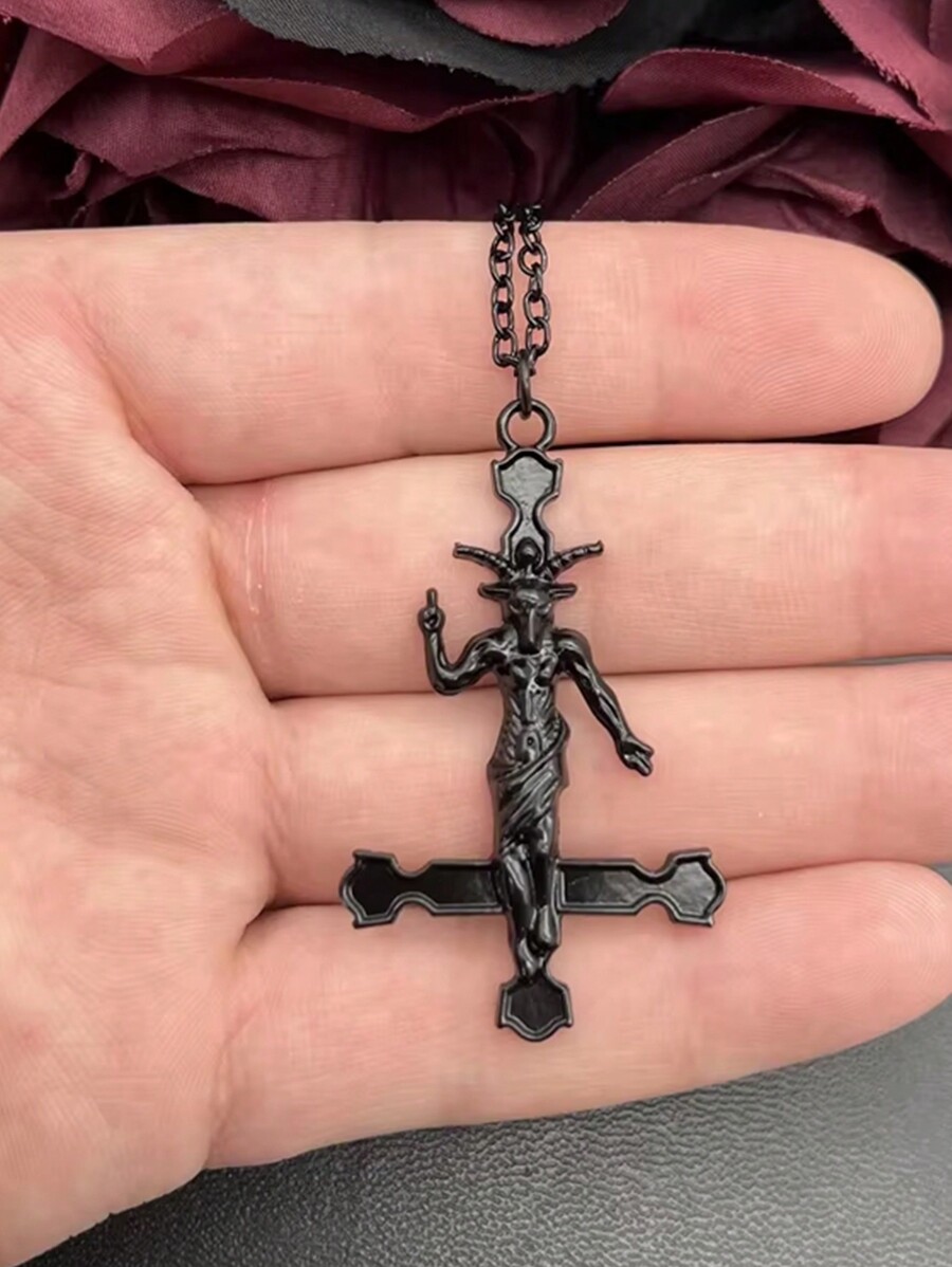 Goth Satanic Baphomet Inverted Cross Pendant Necklace Upside Down Cross
