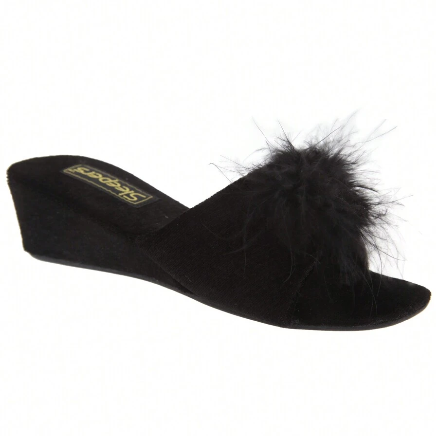 Sleepers Womens/Ladies Anne Jewelled Rosette Boa Mule Slippers (Black ...