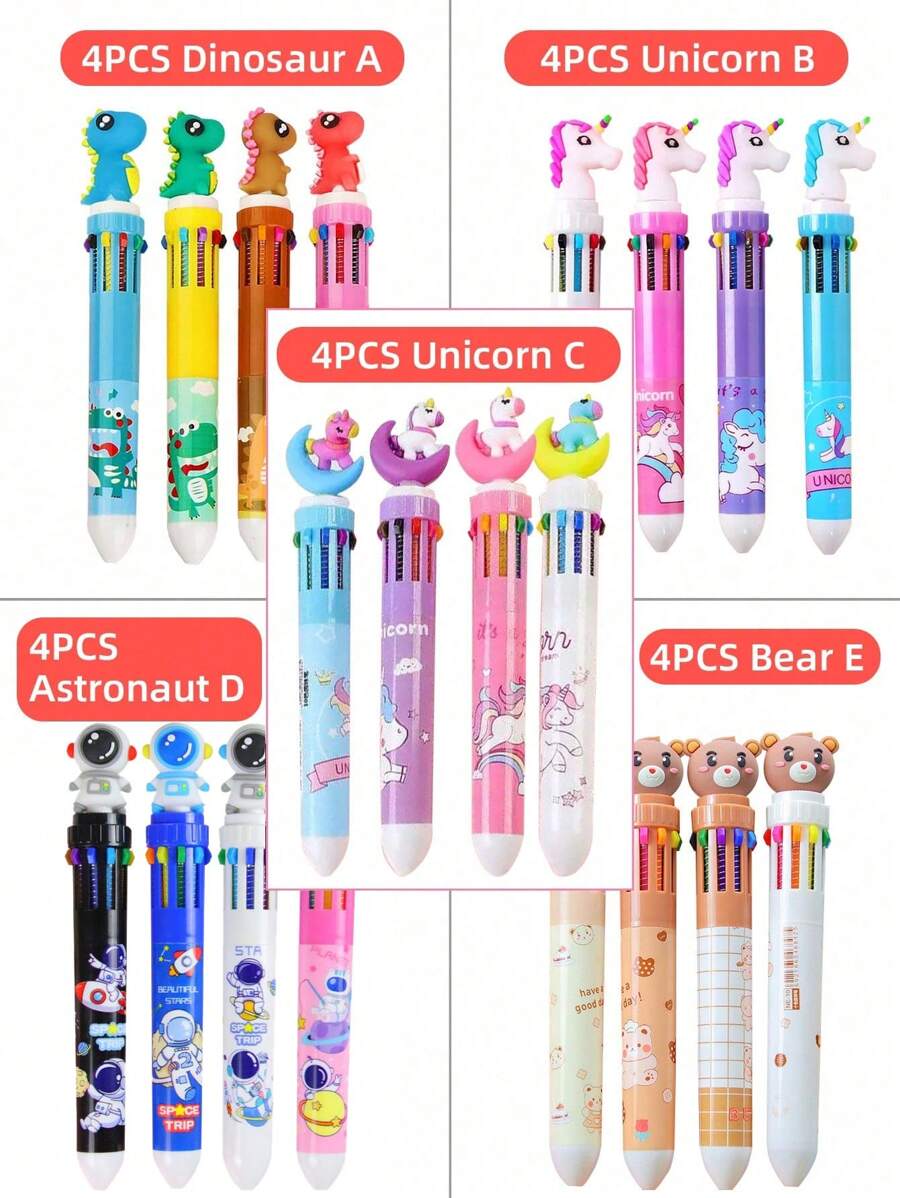 1/2/4 Pcs Multi Color Pens 10 In 1 Color Retractable Ballpoint Pens 0.5 ...