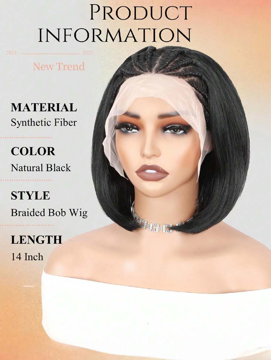Perruque Bob tressée en boîte avec frontale en dentelle 13x4 pour femme ...
