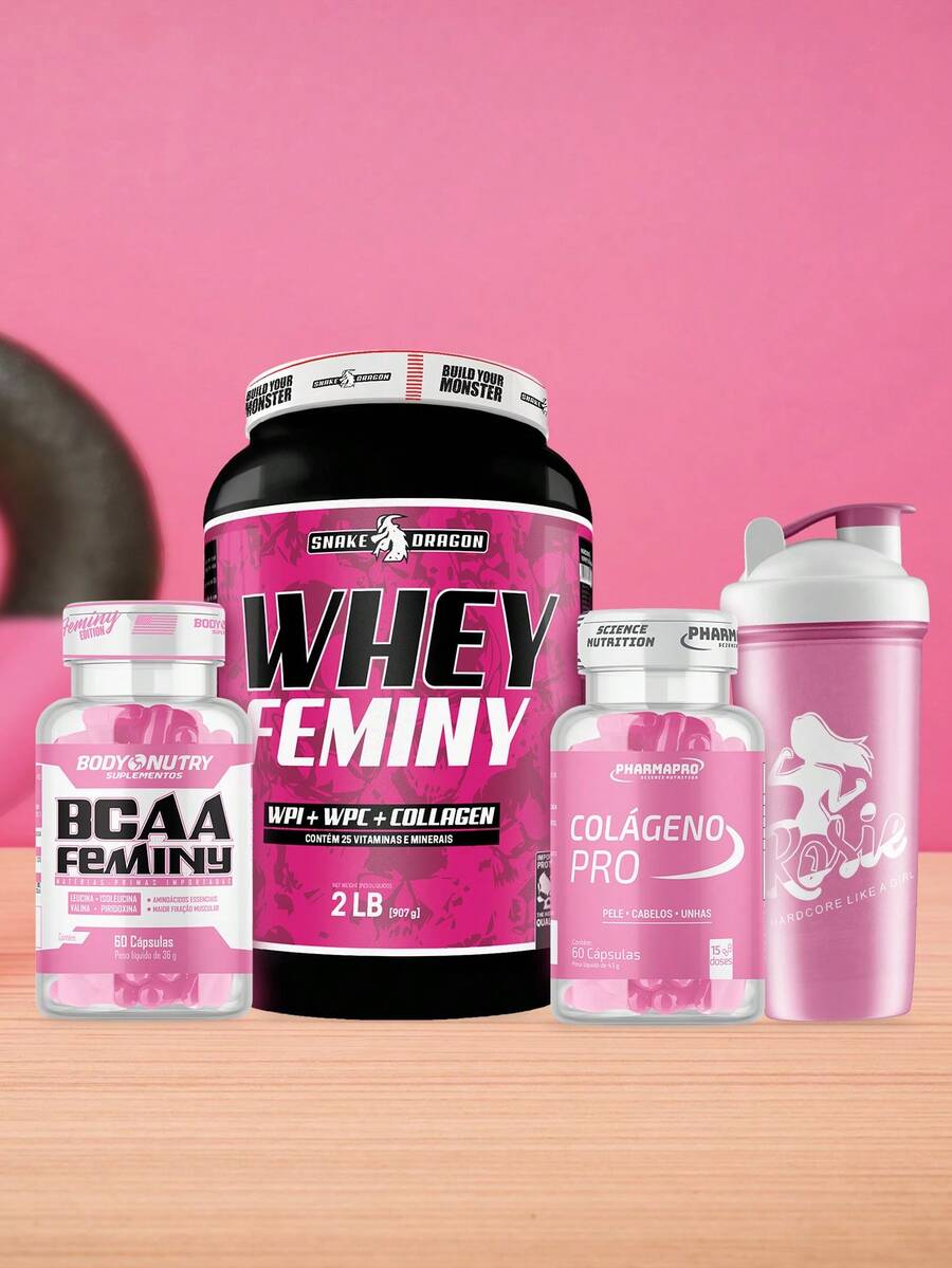 Whey Snake Feminy Kit 907g + BCAA Feminy 60 Capsules + Collagen Pro 60 Capsules + Rosie Shaker ...