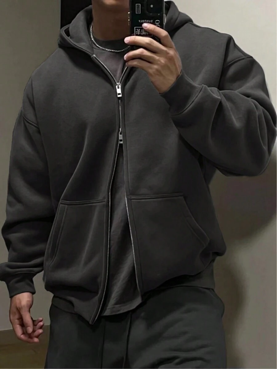 Men's Minimalist Fashionable Ins Style Double Zipper Hooded Jacket ...