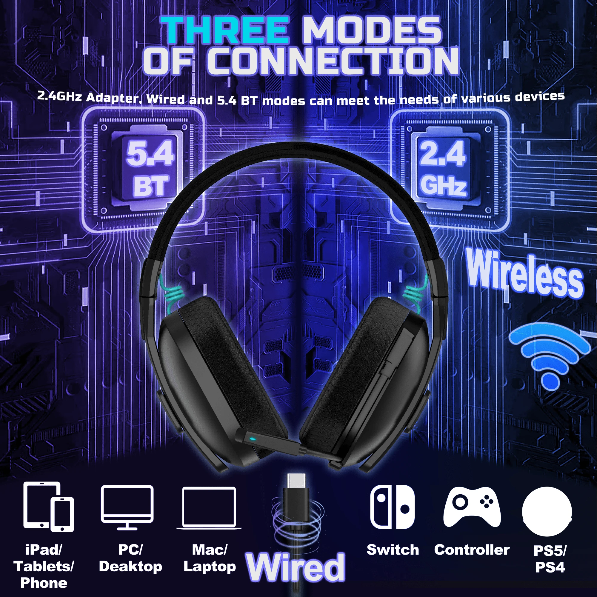 COLUSI Colusi M600 ワイヤレス折りたたみゲーミングヘッドセット、48時間再生、超低遅延、ノイズキャンセリングマイク オーバーイヤー Bluetoothゲーミングヘッドホン ...