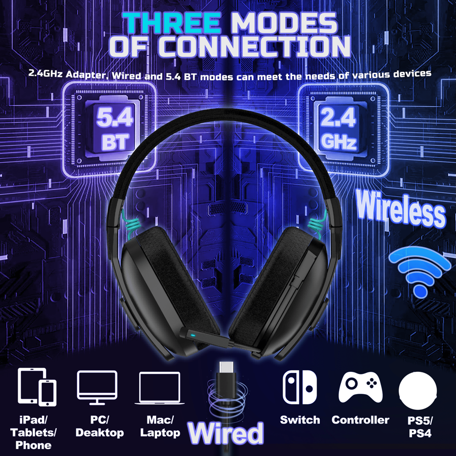 COLUSI Fones de Ouvido Gamer sem Fio Over Ear Colusi Novos, 48h de ...