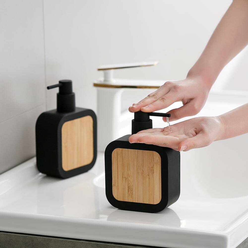 Matte Black Elegant Soap Dispenser With Bamboo Decoration - Rust ...