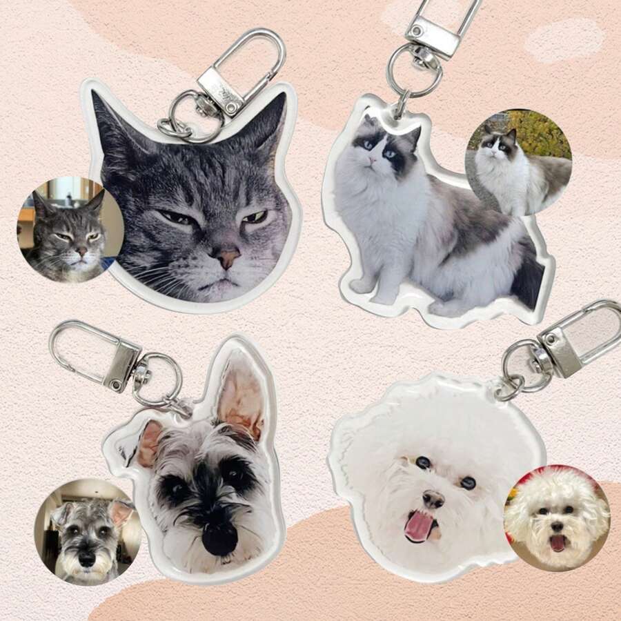 Customized Pet Photo Keychain, Acrylic Keychain, Dog Portrait Keychain ...
