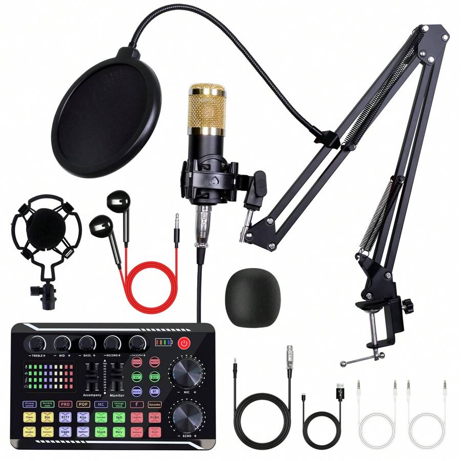 Bm800 Condenser Microphone V8 Sound Card Computer Live Streaming Singing Recording Mic With ...