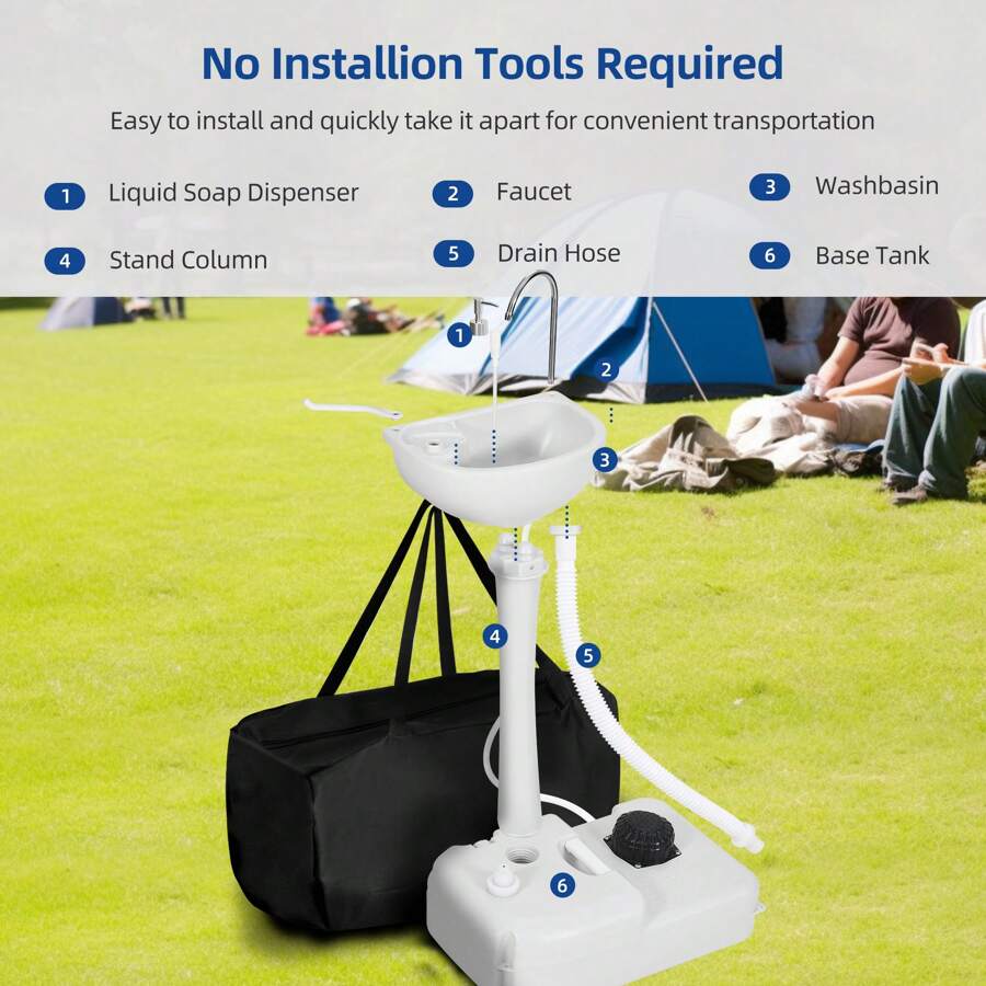 Portable Sink Camping Hand Washing Station W/4.5 GAL Wash Basin Stand ...
