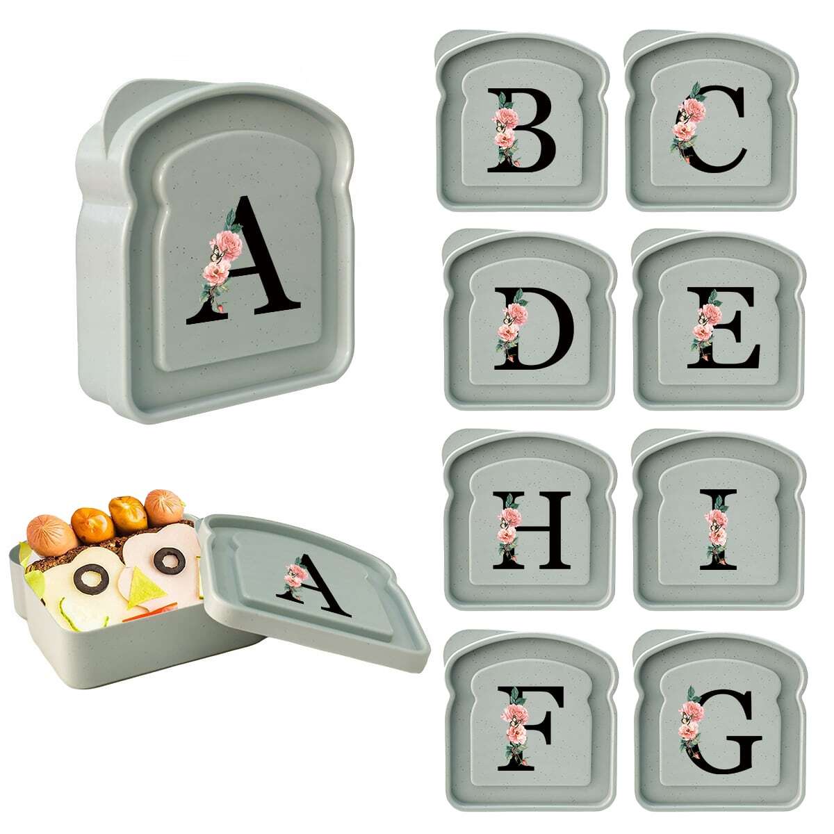 Alphabet A-Z Sandwich Box - Initials Marked, Reusable, Food Container ...