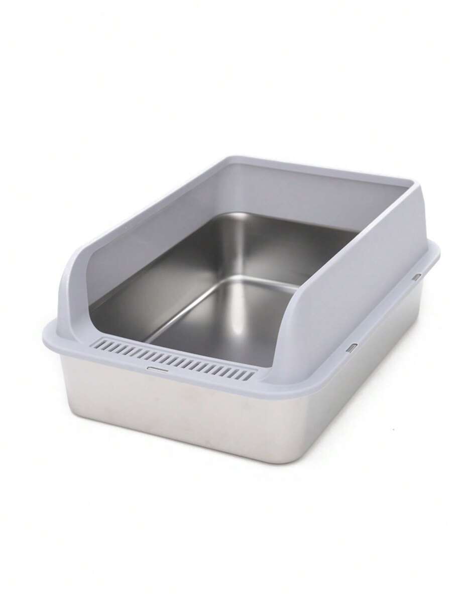 Stainless Steel Extra Large Open Litter Box, Anti-Splash Cat Poop Tray ...