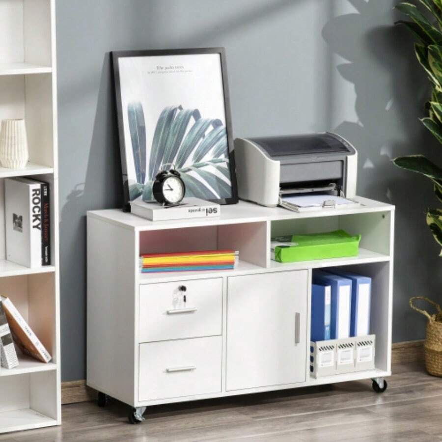 Printer Rack Home Office Mobile Cabinet Organizer Desktop, With Casters ...
