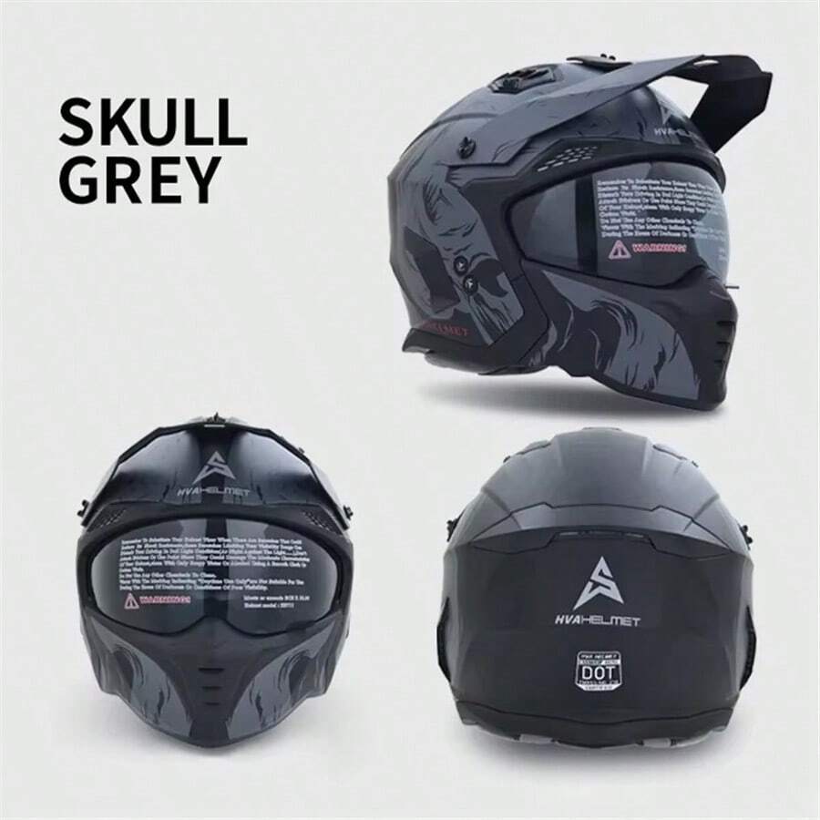 HVA Motorcycle Helmet Vintage Casque Moto Black Warrior Combination ...