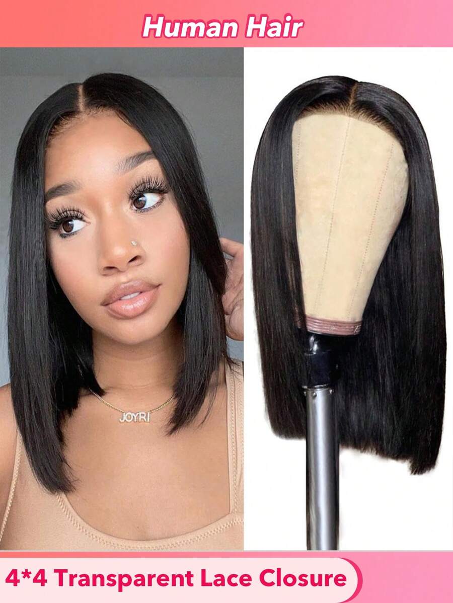 180% Density Straight Bob Lace Closure Human Hair 8-16 Inch Bob Wig ...