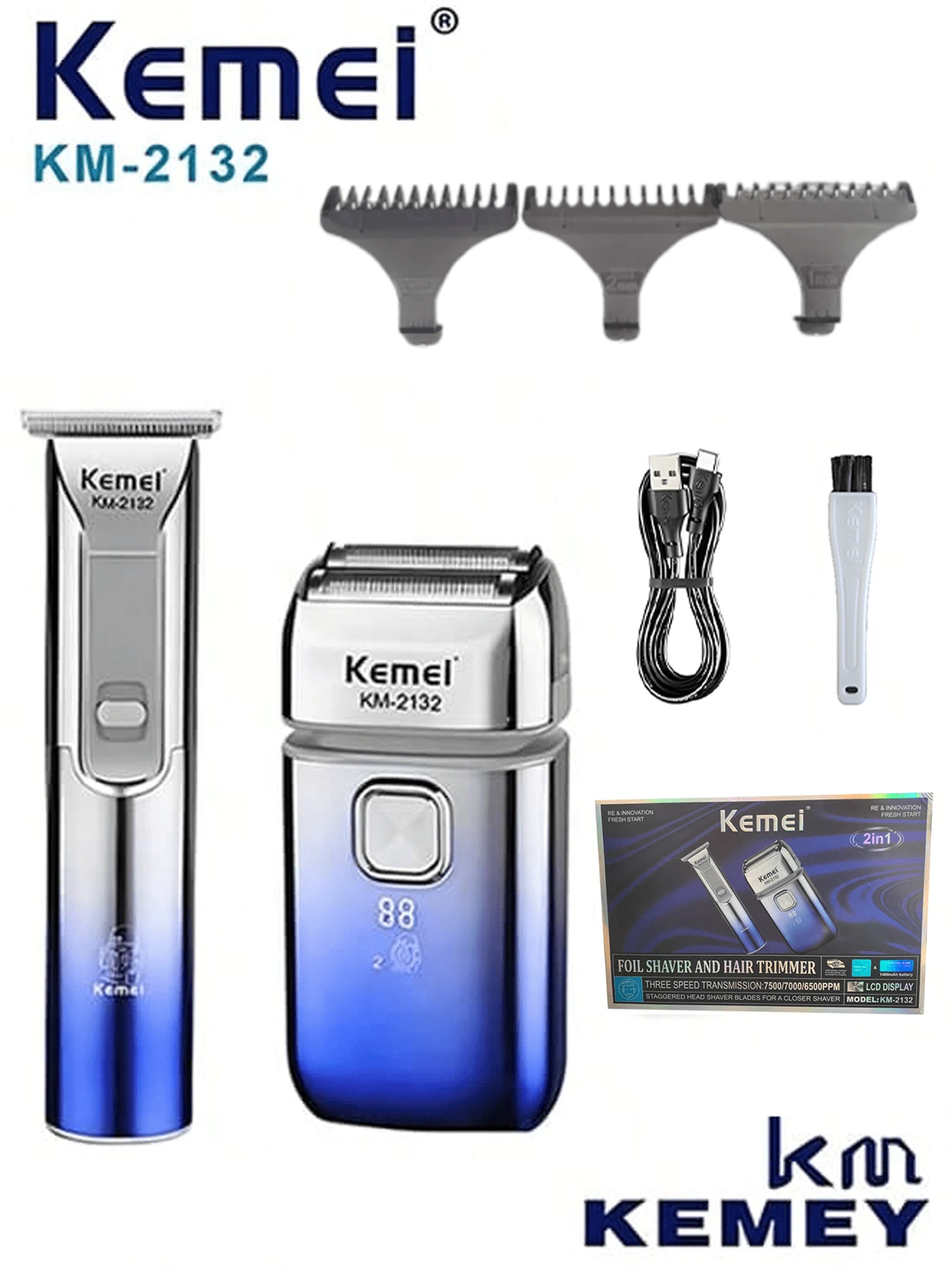 Kemei Cortapelo profesional de alta calidad Cortapelo set Km-2132 Cortapelo eléctrico Afeitadora ...