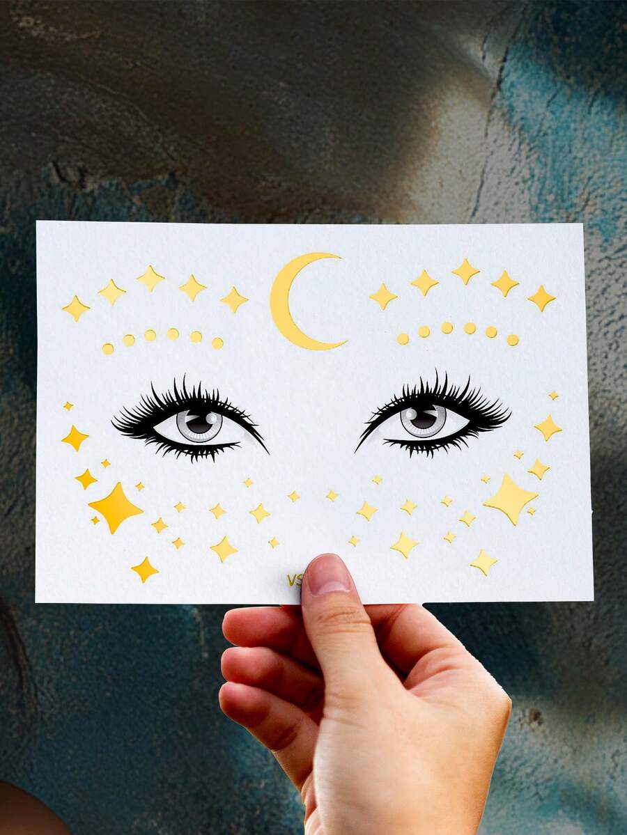 12 Sheets Face Tattoo Stickers Combo Set Gold Face Eye Fake Tattoo ...