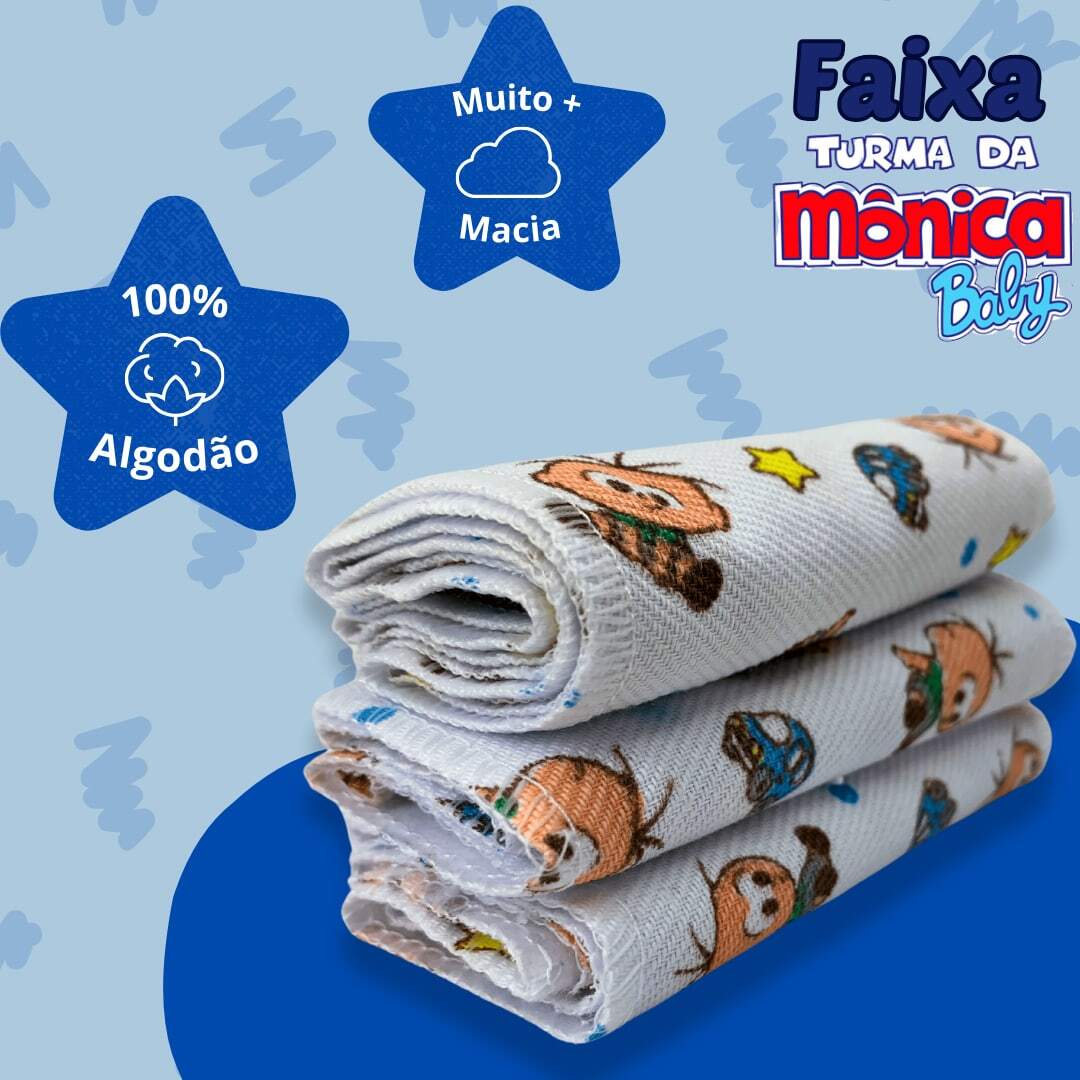 Kit With 3 Turma Da Monica Baby Belly Button Bands - Flannel Fabric ...