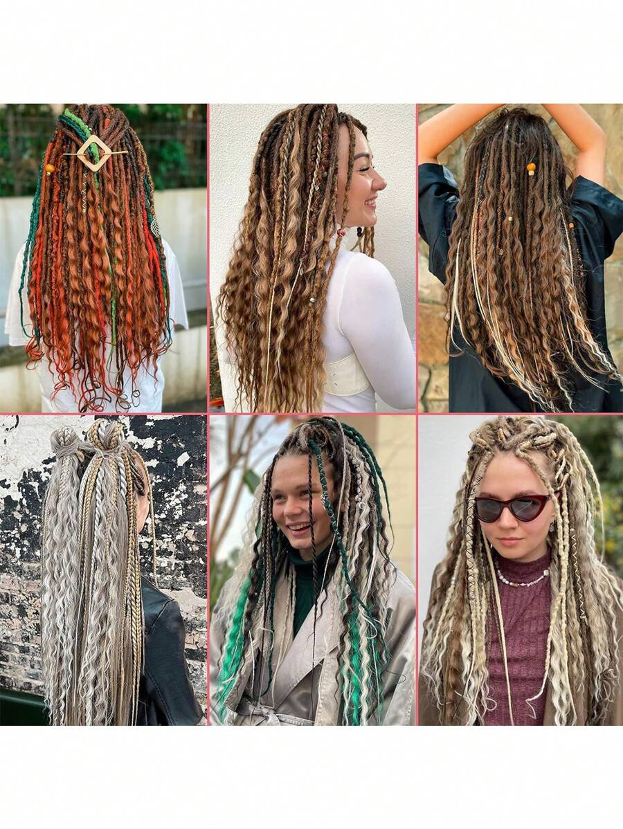 10 Strands Curly Dreadlock Extensions 24inch Synthetic Crochet Wavy ...