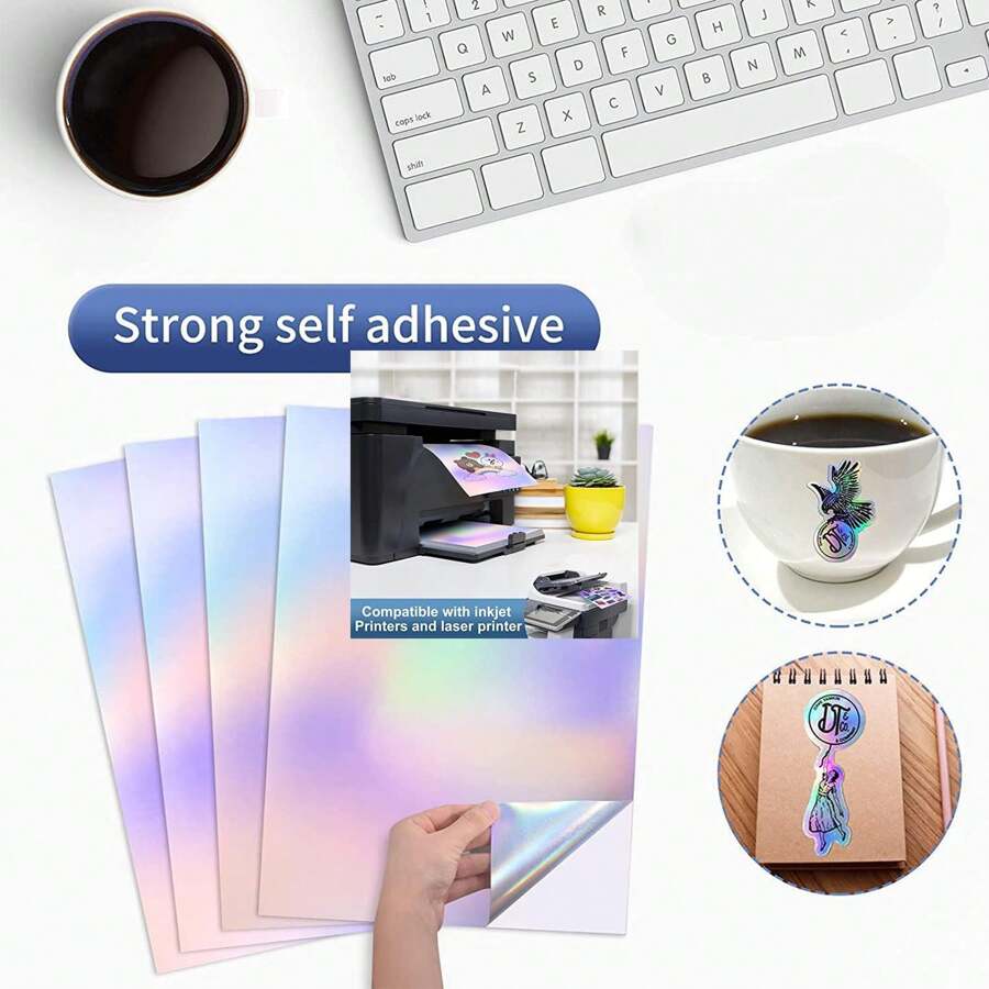 20Sheets A4 Size Holographic Printable Vinyl Sticker Paper 8.3x11.7 ...