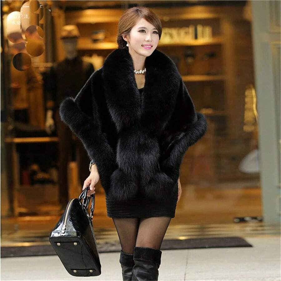 Women's Fluffy Coat Wedding Cloak Cape Shawl For Evening Party ...