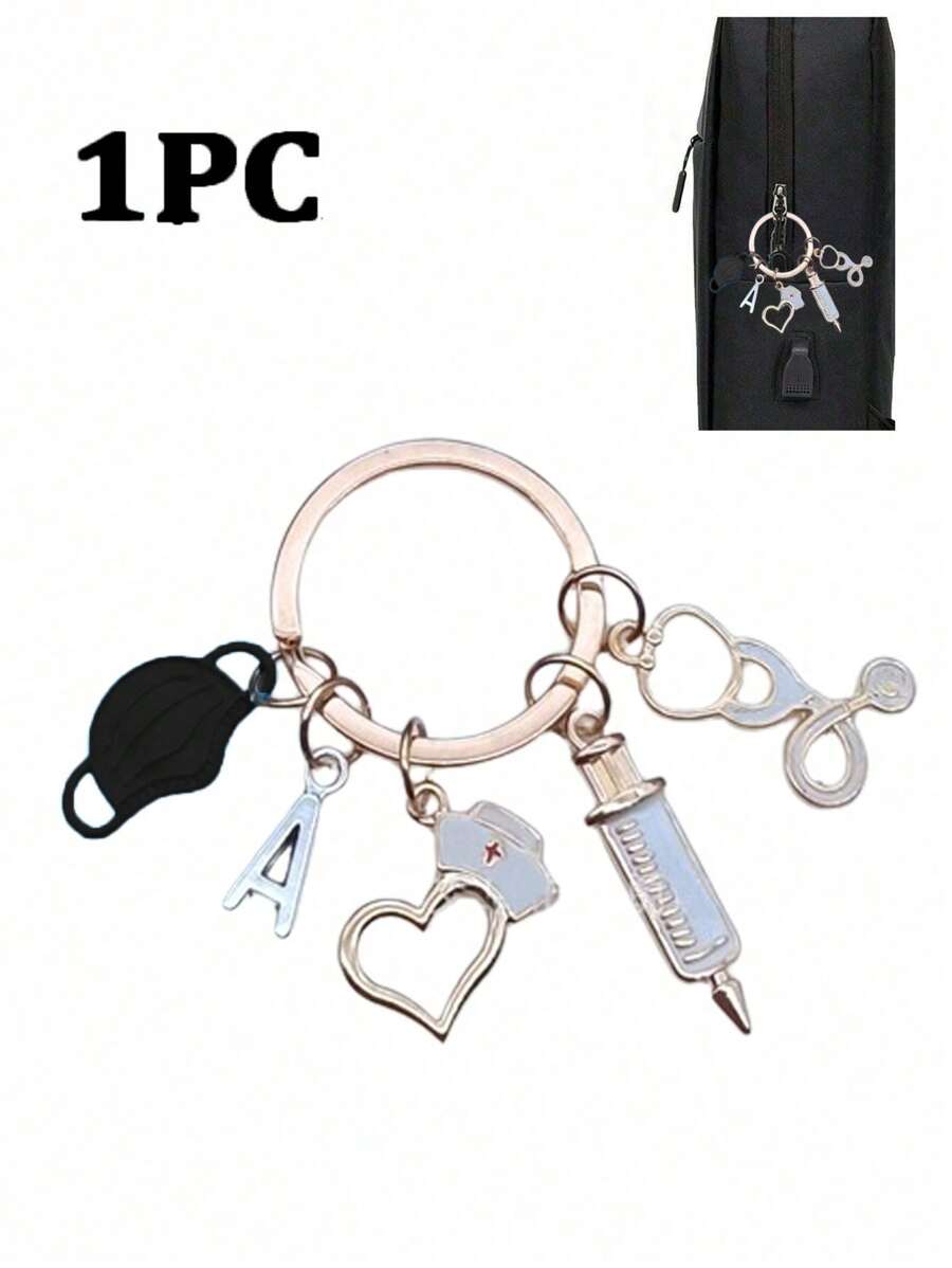 Doctor Medical Tool Stethoscope Syringe Black Face Mask Key Ring Nurse ...