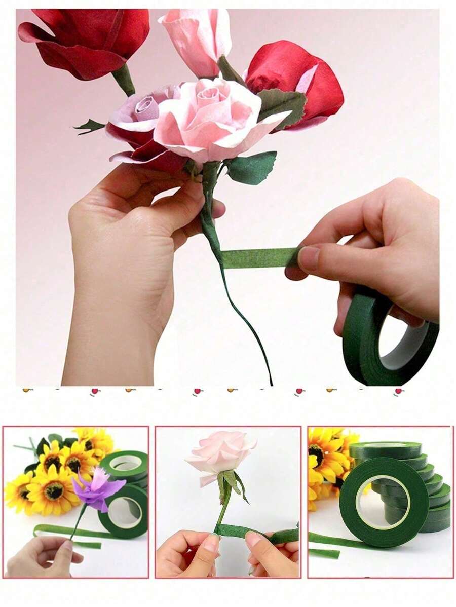 3 Rolls Of 40m Floral Self-Adhesive Tape, Suitable For Bouquets And ...