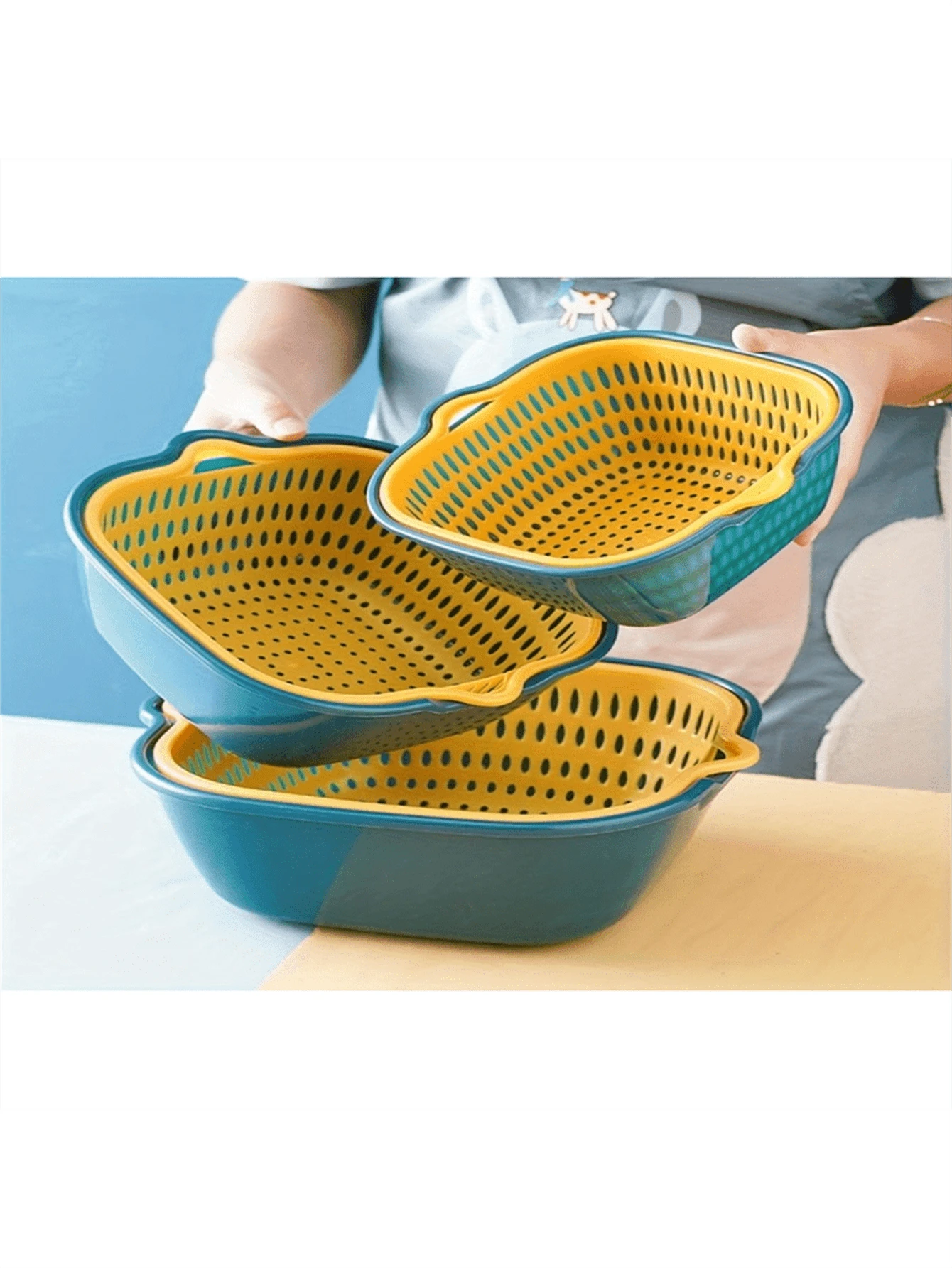 Plastic Kitchen Sink Colanders Set Of 2 - Double Drain Basket For ...