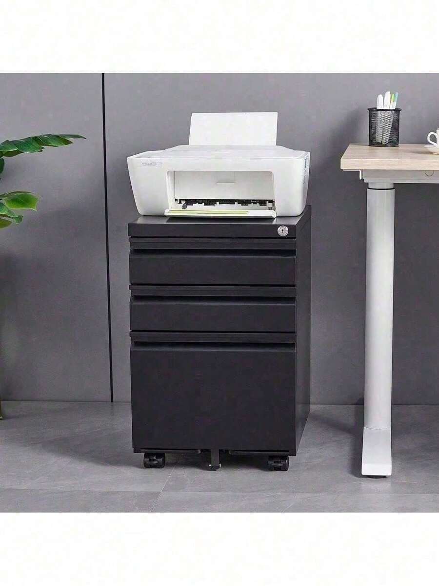 Office Furniture Copier Cabinet Black 2 Door Steel Copier Stand Mobile ...