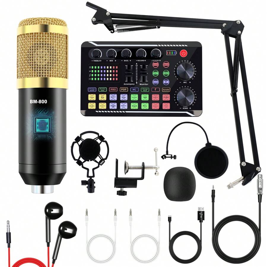 Bm800 Condenser Microphone V8 Sound Card Computer Live Streaming Singing Recording Mic With ...