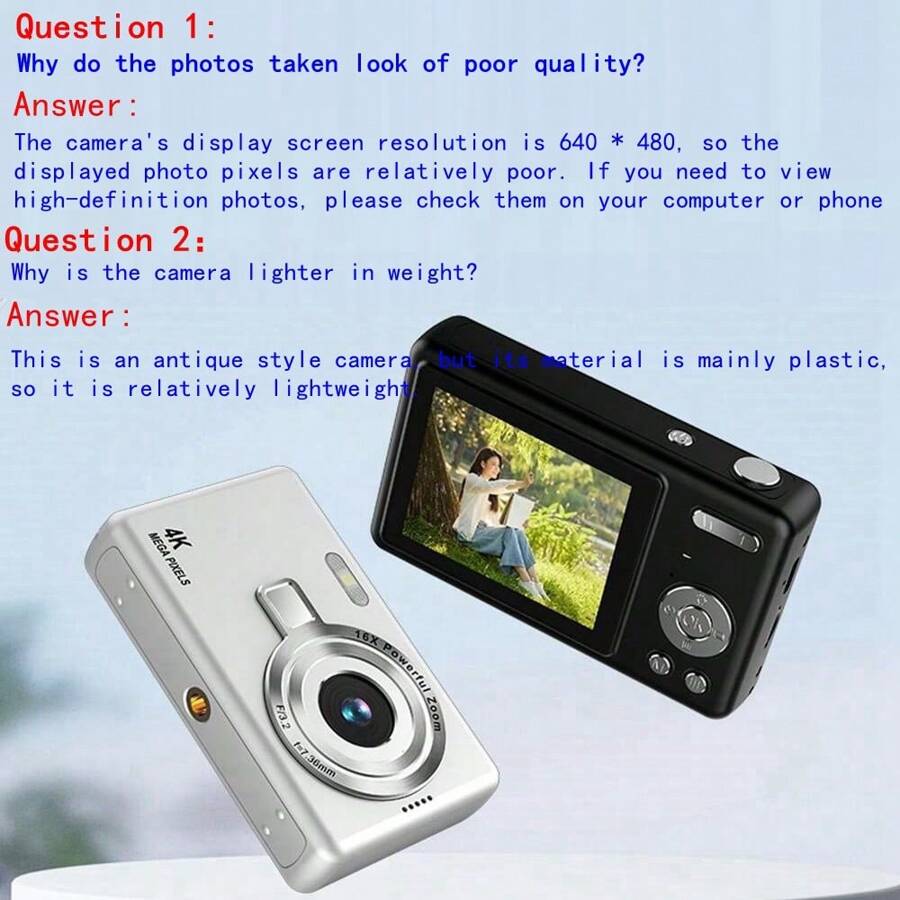 Q12 Auto Focus 48MP 4K Gezichtsdetectie 2.4-Inch 16X Zoom Oplaadbare Batterij Pocket Cinema ...